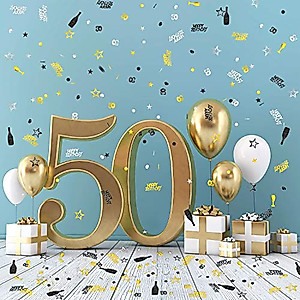 50th Birthday Confetti 50 Number Confetti 50th Party Confetti Metallic Foil 50 Table Scatter Confetti Decoration for 50 Birthday Party DIY Arts Crafting Supplies, Gold Black and Silver (3000 Pieces)