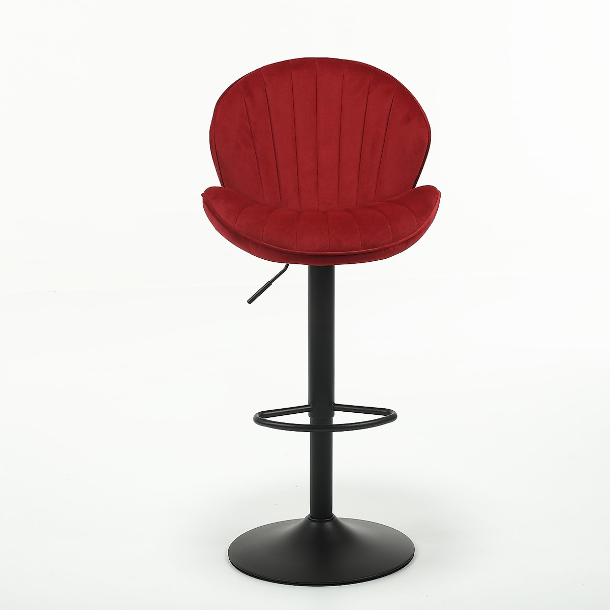 SZLIZCCC Shell Barstools Set of 2, Black Chassis Adjustable Swivel Bar Stool, Velvet Mid Back Bar Chair,Kitchen Counter Stool (Red)