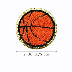 SaktopDeco 12 PCS Basketball Patch Gold Edges Chenille Patches Basketball Iron On Patch Sports Patches for Bags Hat DIY Clothing Repair