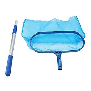 GKanMore Deep Skimmer Net with 17"-40" Telescopic Pole Leaf Skimmer Fine Mesh Net Rake Net for Cleaning Above Ground Inground Pool Hot Tub Spa Pond (with Pole)