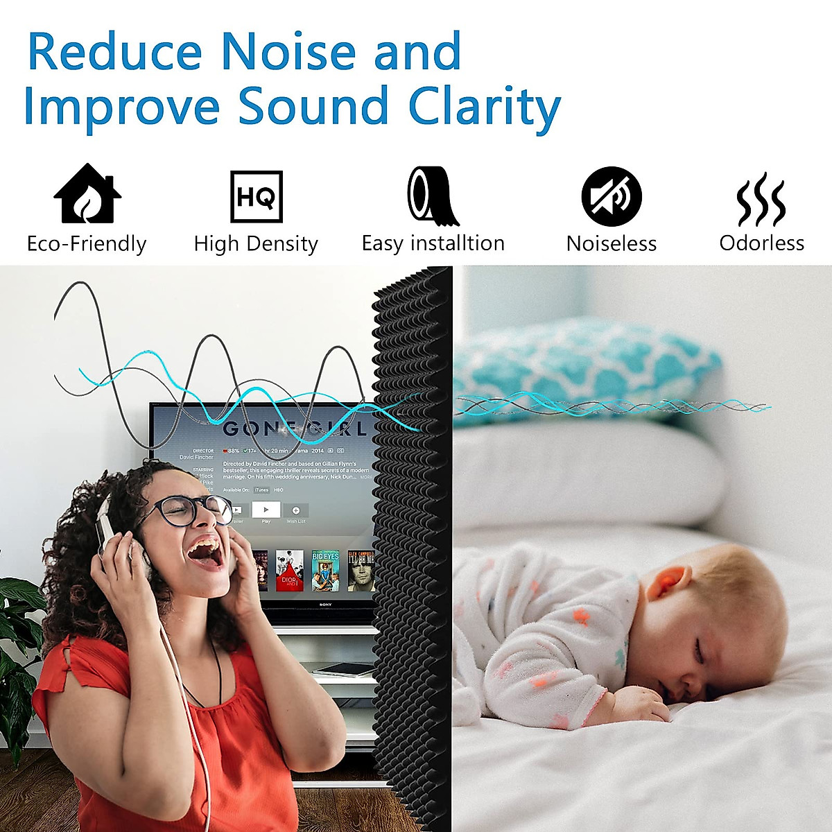 FOUCARSI 4 Pack Self-Adhesive Acoustic Foam Egg Crate Panels Soundproof Studio Foam Wall Panels 48" X 24" X 2" Noise Absorbing for Recording Studios, Home Theaters, and Gaming Rooms