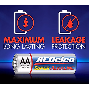 ACDelco 200-Count AA Batteries, Super Alkaline Battery, 10-Year Shelf Life, Reclosable Packaging