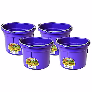 Little Giant P8FBPURPLE 2 Gallon All Purpose Heavy Duty Farm Flat Back Plastic Buckets for Supplies, Toys, Laundry, and Water, Purple, (4 Pack)