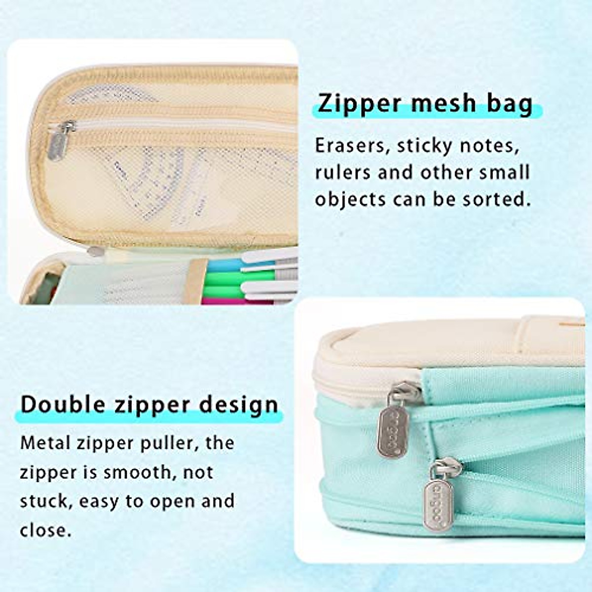 iSuperb Foldable Pencil Case Zipper Big Capacity Canvas Pencil Pouch Stationery Organizers Pen Bag Compartments Cosmetic Makeup Bags for Women
