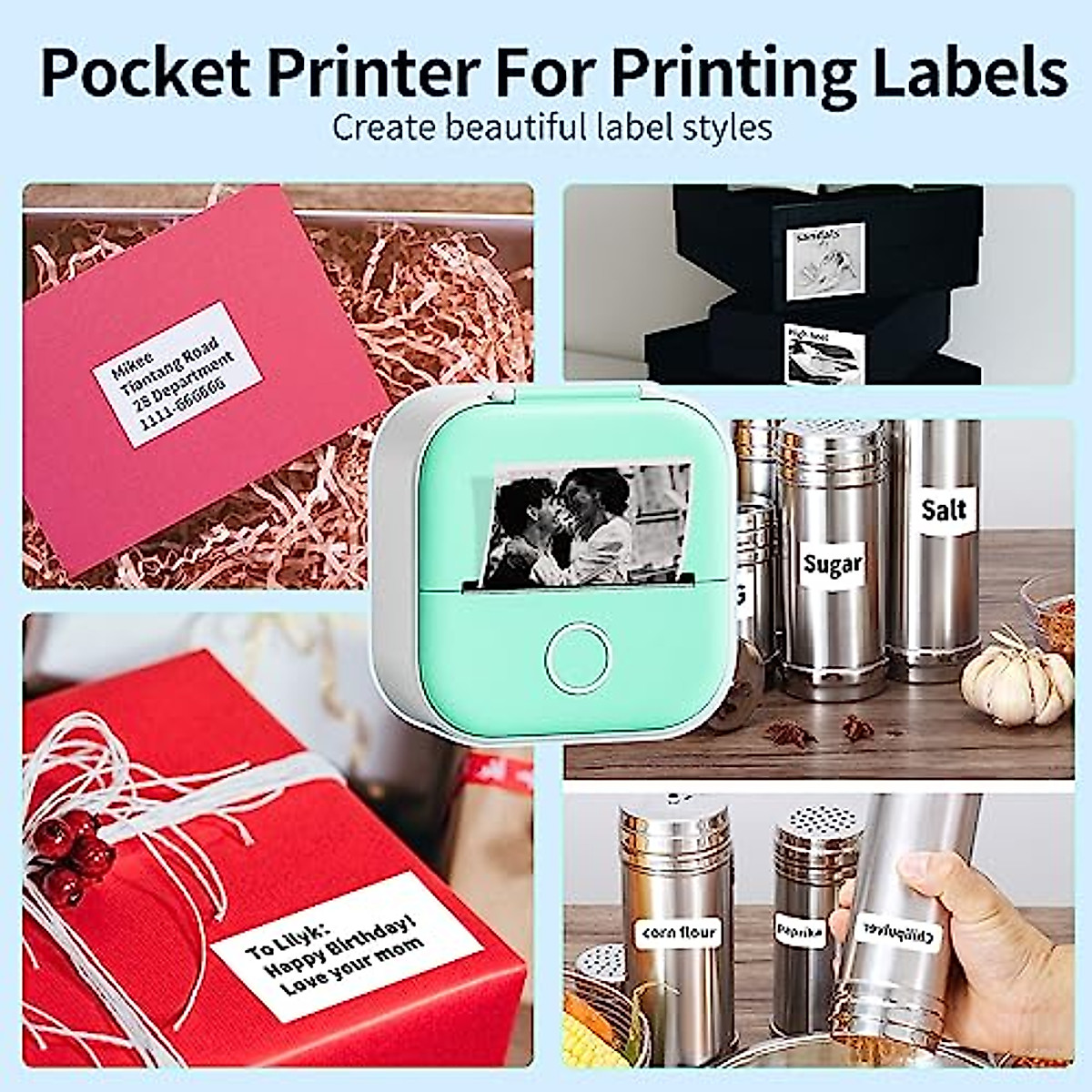 Mini Pocket Sticker Printer-T02 Sticker Maker Machine Mini Printer, Portable Smart Photo Printer for iPhone, Compatible with iOS&Android, Receipt Mobile Printer for Study, Journal, Notes