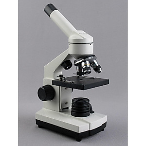 AmScope M110 Series Cordless LED Metal Frame Compound Microscope - 40X-1000X Magnification - Features Coarse Focusing Knobs - Includes 10-Piece Prepared and Blank Glass Microscope Slides