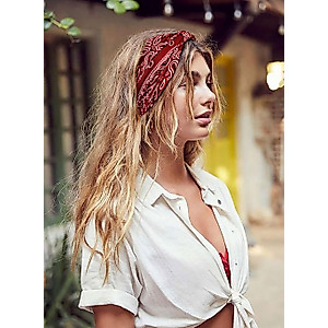 Huachi Bnanda Headbands for Women Black Paisley Printed Head Wraps Wide Summer Boho Head Bands for Women's Hair Thick Hairbands African Knotted Non Slip Turban Yoga Girls Hair Accessories, 4 Packs