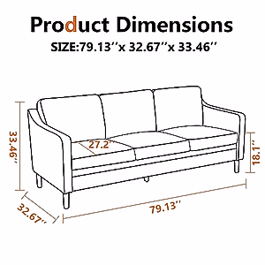 NATUREFOLLOW Sofas for Living Room, Mid Century Modern Couch with 3 Deep Seater, Size 79"x32"x33", Faux Leather, Comfy Couch for Living Room, Small Spaces, Apartment (Navy)