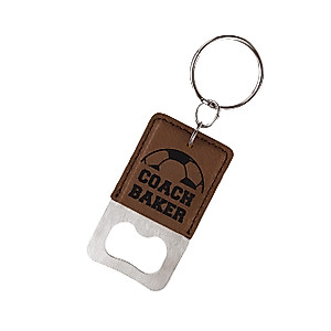 Alterd Industries Personalized Football Coach Gifts - Baseball Basketball Soccer Volleyball Tennis Bottle Opener Coach Gift End of Season Assistant Coaching Keychain (Brown/Black, Soccer)