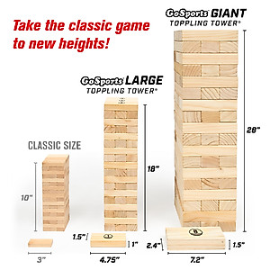 GoSports Giant Wooden Toppling Tower - Stacks Up to 5 ft - Natural Wood