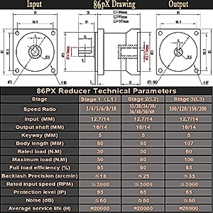 WYanHua-Electric Gearbox Nema34 CNC Kits Stepper Motor Reducer, Nema 34 Planetary Gear 86mm Step-Down Gearbox, Speed Ratio 3:1,5:1,10:1~216 Input 12.7/14mm Durable