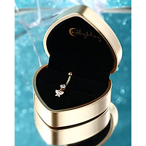 Melighting Gold Belly Rings 14K Solid Gold Butterfly Belly Button Rings for Women Gold Dangle Belly Piercing Clear CZ Gold Navel Rings for Woman Body Piercing Jewelry