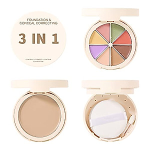 Rosarden 8 Color Corrector Palette, 3 In 1 Dual Layers Cream Foundation Palette, Full Coverage Concealer, Cream Contour Palette, Concealer for Dark Circles, Travel Makeup Palette with Makeup Puff , Mirror and Small Brush, Flawless & Waterproof Color Corre