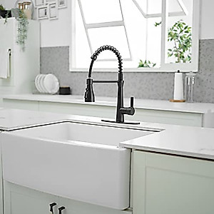 Evolvegoods Black Kitchen Faucet with Pull Down Sprayer Commercial High Arc Spring Single Handle Kitchen Sink Faucet with 10" Deck Plate for Kitchen Sink 1 or 3 Hole