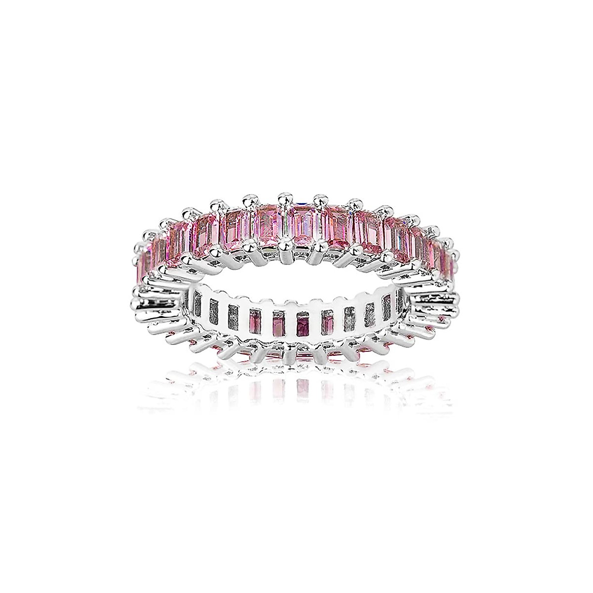 Velamnia Classical Band Ring for Women Gold Plated CZ Statement Ring Engagement Wedding Stackable Rings Eternity Ring (Pink, 7)