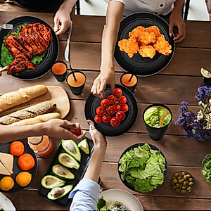 VIVAHEARTH 16-Piece Wheat Straw Dinnerware Sets, Dishes Set for 4, Unbreakable Plates, Bowls, Cups Sets for Kitchen Parties Camping RV - Black