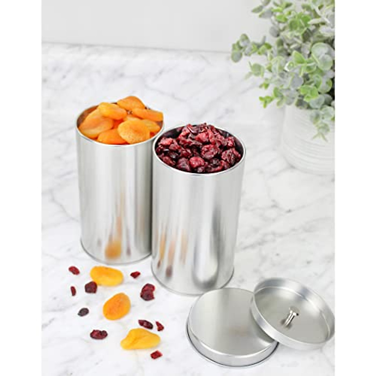 Solstice Double Seal Tea Canisters (4-Pack, Medium); Round Metal Containers with Interior Seal Lid