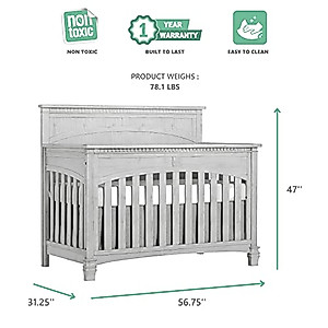 Dream On Me Evolur Santa Fe 5-in-1 Convertible Crib in Antique Mist, Greenguard Gold Certified, Features 3 Mattress Heights, Wooden Nursery and Bedroom Furniture, Baby Crib