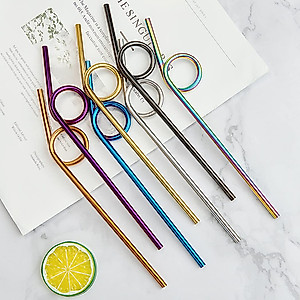 Hoshen 7Pcs Reusable Stainless Steel Curved Straws, Colorful Food-Grade Metal Straws, Beverage Straws, (With Two Cleaning Brushes), Suitable For 20/30 Ounce Tumblers