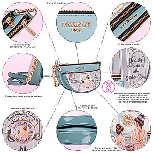 Nicole Lee Crossbody Women's Bag - Fashion Print Faux Leather 2 Piece Bag Shoulder Chain Strap Small Purse Set (Double Queens)