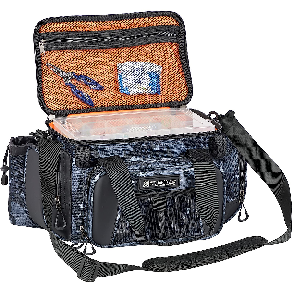 X Strike Fishing Tackle Bag, Fishing Bag Waterproof Fishing Storage Bag with 4 3600 Tackle Box, Saltwater and Freshwater Tackle Shoulder Bag for Fishing, camping, hunting, hiking, travel.