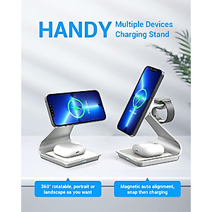 3 in 1 Wireless Charger for MagSafe, Aluminum Alloy Wireless Charging Station, Compatible with iPhone 14/13/12, Apple Watch, AirPods Pro/3/2 (Cable and Wall Charger Included) Silver