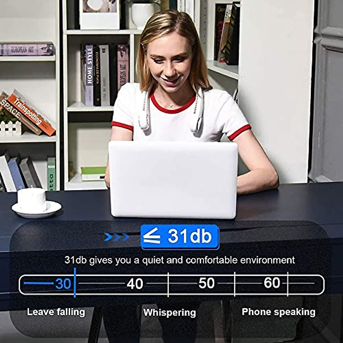 Anwick Portable Neck Fan, Hands Free Bladeless Personal Fan, 3 Speed Leafless Rechargeable USB Wearable Cooling Fan, 360° Cooling Hanging Fan, Women Men Office Travel