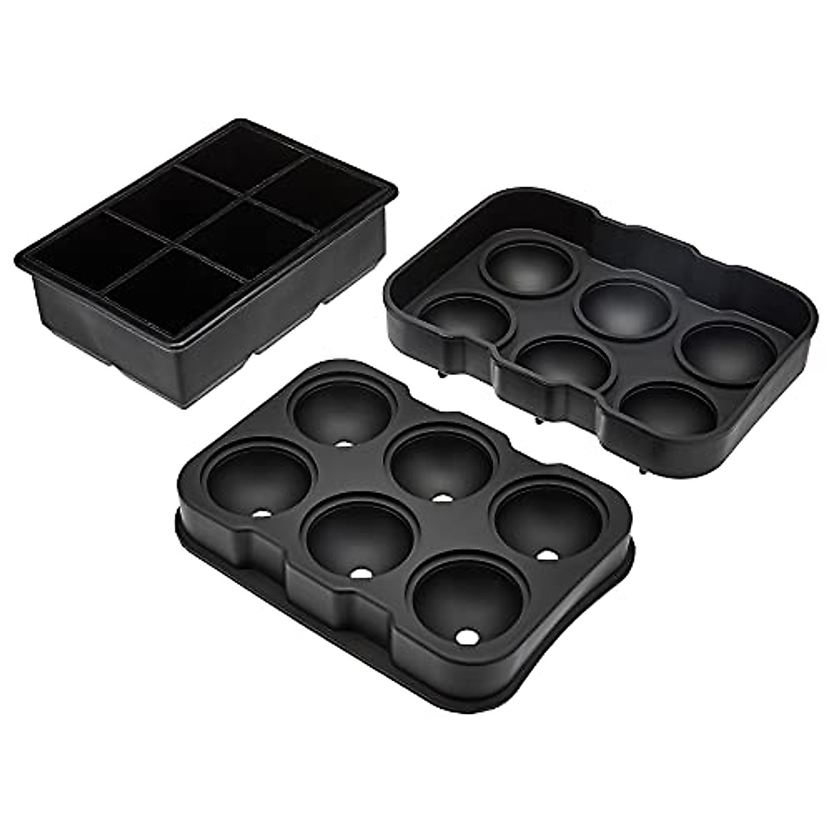 AmazonCommercial Silicone Ice Cube Tray - Set of 2 with (1) Spherical mold and (1) Square mold