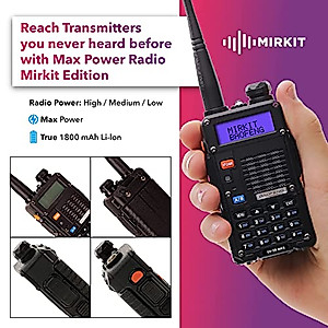 BAOFENG UV-5R MK5 (3rd Gen of UV-5R) 8 Watt Max Power. Mirkit Edition Full Kit Ham Radio with Baofeng Battery 1800 mAh & Lanyard & Mirkit Channel-List & USA Warranty