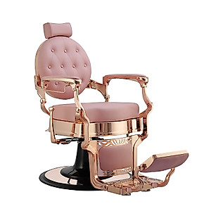 Truman Vintage Barber Chair, Reclining Heavy Duty Barber Chair, Pink Seat Rose Gold Frame