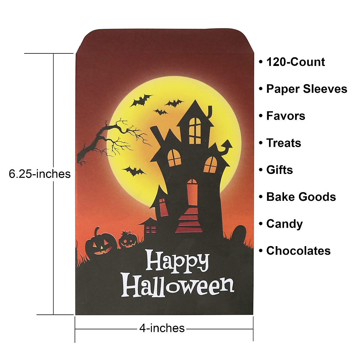 Iconikal Halloween Cookie Sleeves 120-Count - Spooky House & Jack-O-Lantern Designs - Perfect for Baked Goods, Treat Favors, Gifts