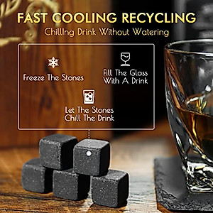 Whiskey Stones Gift Set for Men, Jewelvwatchro Whiskey Glasses Set in Wooden Box, 8 Basalt Chilling Rocks & 2 Scotch Glasses for Dad, Husband
