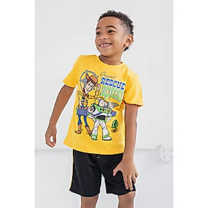 Disney Pixar Toy Story Buzz Lightyear Woody Toddler Boys Athletic T-Shirt and Mesh Shorts Set Yellow 3T