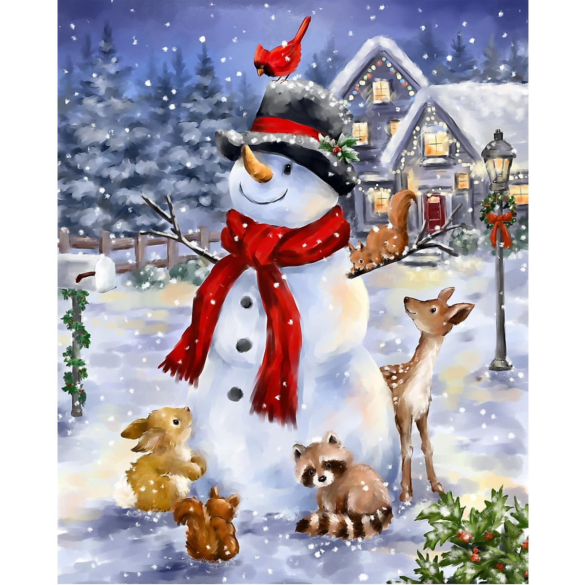 Cotton Fabric GL-0072-3C-1 Snowman with Forest Friends Fabric Panel (35.5" x 45")