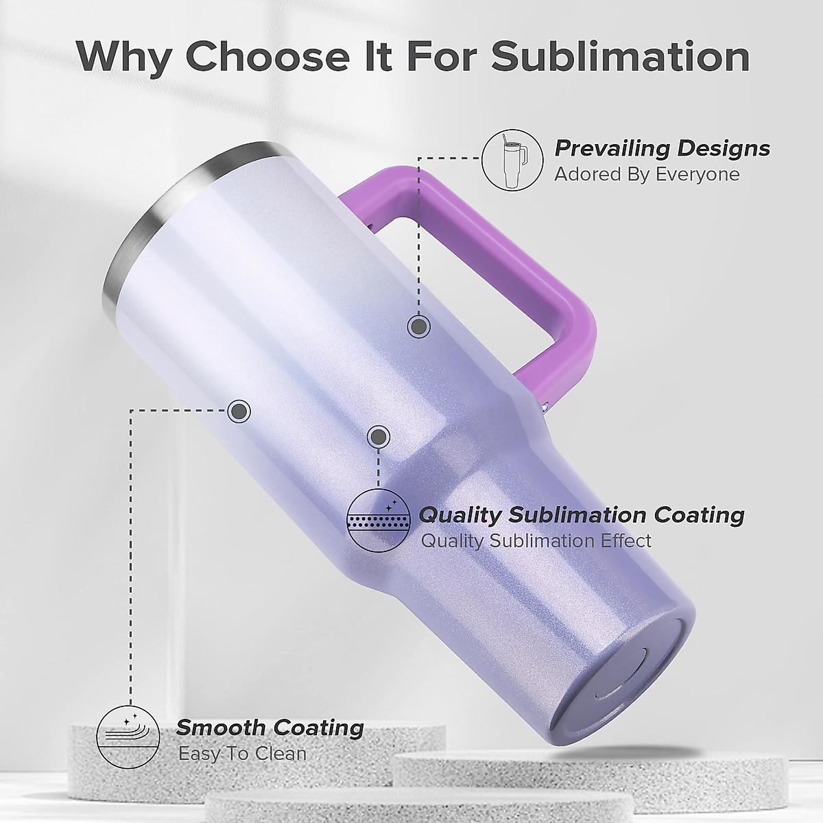 FASTSUB 40 oz Sublimation Tumbler with Handle Lid and Straw Glitter Sparkly Cup Removable Handle Double Wall Vacuum Insulated Travel Mug Personalized Gifts for Tumbler Heat Press Multicolored 6 Pack