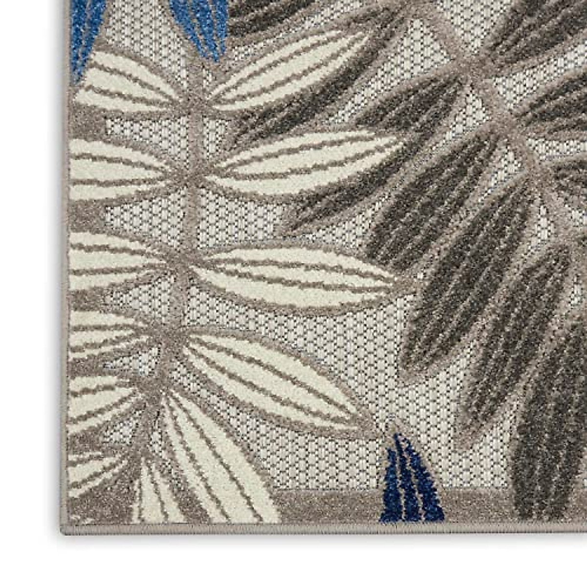 Nourison Aloha Indoor/Outdoor Grey/Blue 2' x 6' Area -Rug, Tropical, Botanical, Easy -Cleaning, Non Shedding, Bed Room, Living Room, Deck, Backyard, (6' x Runner)