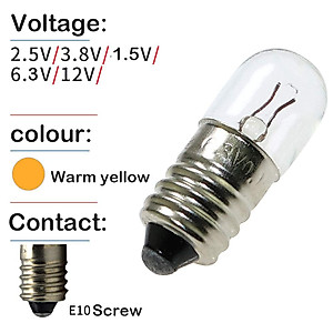 MEETOOT 25pcs E10 Mini Light Bulbs 6.3V 0.15A Physical Electrical Experiment Screw Base Indicator Light Incandescent Bulb Old-Fashioned Flashlight Lamp