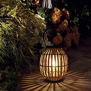 Outdoor Solar Lantern Lights Hanging Large Rattan Garden Lantern Waterproof- Rustic Table Lamp with Edison Bulb Women Gift Decoration for Garden Patio Boho Wedding
