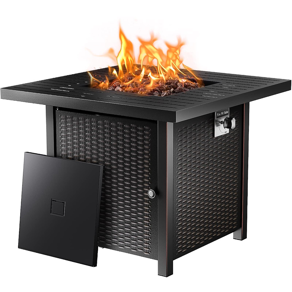 Ciays Propane Fire Pits 32 Inch Outdoor Gas Fire Pit + Hiland RGLASS-BB Pit Fire Glass in Bahama Blend