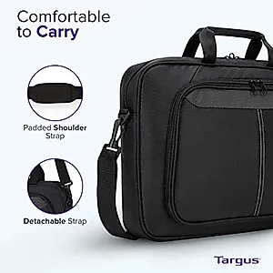 Targus Intellect Slim Slipcase Bag with Durable Water-Resistant Nylon, Two Large Exterior Pockets, Removable Shoulder Strap, Protective Sleeve for 14-Inch Laptop and Tablet, Black (TBT260)