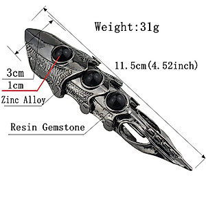 2Pcs Punk Full Armor Knuckle Joint Claw Finger Ring Set Gothic Rock Hinged Resin Bead Ring for Women Men Jewelry Gift Halloween Cosplay Party Costume Accessory-H black bead