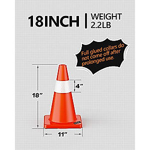 BATTIFE 6Pack 18inch Traffic Safety Cones with Reflective Collars, PVC Orange Construction Cone for Home Road Driveway Parking