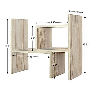 Jerry & Maggie - Desktop Organizer Office Storage Rack Adjustable Wood Display Shelf | Birthday Gifts - Toy - Home Decor | - Free Style Rotation Display - True Natural Stand Shelf White Wood Tone