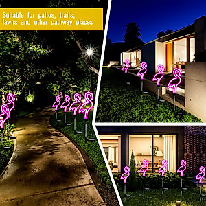 Hortsun 2 Pack Flamingo Solar Lights Outdoor Flamingo Neon Light Yard Flamingos Pink Flamingo Waterproof Decorations Flamingo Lights for Garden Patio Yard Pathway Decoration