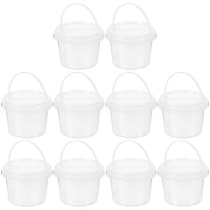 LUOZZY 10 Pcs Small Clear Plastic Buckets with Lids and Handles Ice Cream Buckets Airtight Food Storage Bucket with Lids for Kitchen (0.5 Liter)