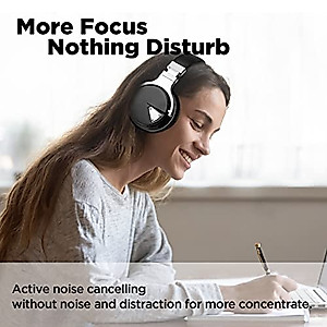 Commalta E7 Active Noise Cancelling Headphones, Over-Ear Bluetooth Headphones, Wireless with Built-in Mic Headphones, Deep Bass, Comfort Fit, 30 Hours Playtime, for Travel, Home Office, Jet Black