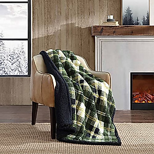 Eddie Bauer- Throw Blanket, Ultra Soft Plush Sherpa Home Décor, Reversible All Season Bedding (Trailhead Plaid Green, 50 x 60)