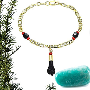 Inner Plane Azabache Charm Protection Bracelet Containing Figa Hand 14K Gold Filled Jewelry Protects From Evil Eye for Women Men Boys Girls