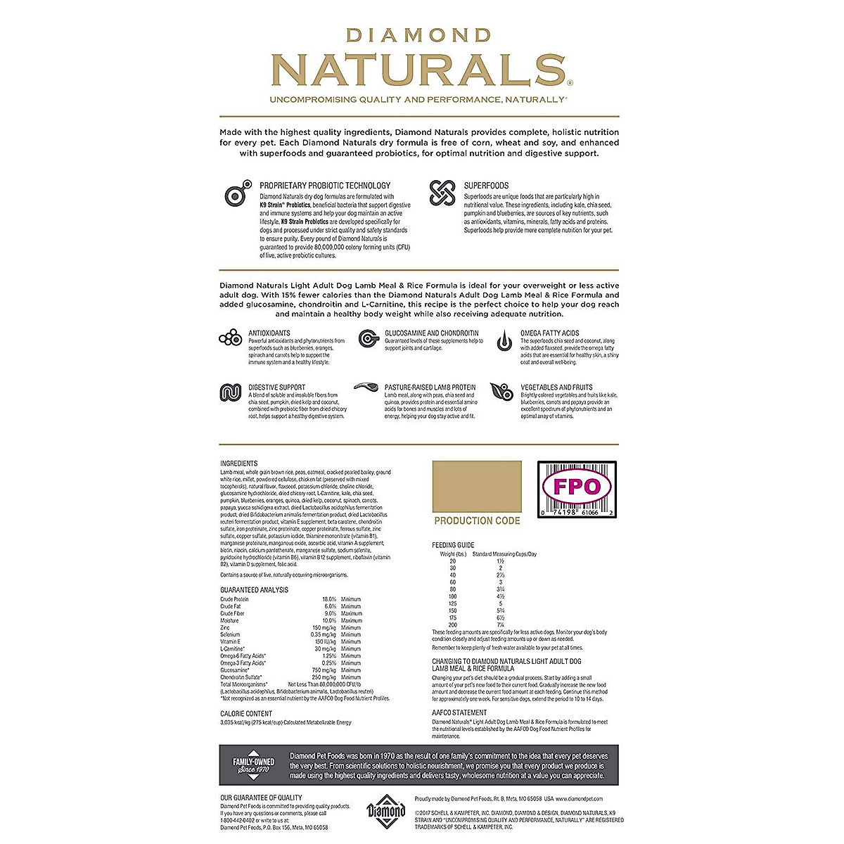 Diamond Naturals Light Real Meat Recipe Premium Dry Dog Food To Help Support Weight Management With Real Pasture Raised Lamb Protein 15Lb, 1772_15_DNL