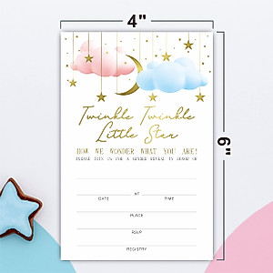 JCVUK Set of 25 Baby Shower Invitations with Envelopes, Diaper Raffle Tickets and Baby Shower Book Request Cards, Twinkle Twinkle Little Star, Gold Moon And Stars Theme Gender Reveal Party(YQKTZ-A05)